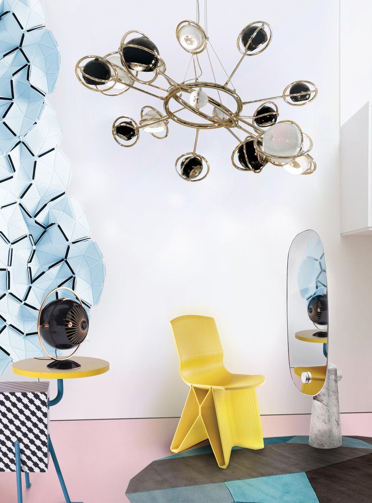 Cosmo Pendant Light in Brass and Steel with Black and White Globes For ...