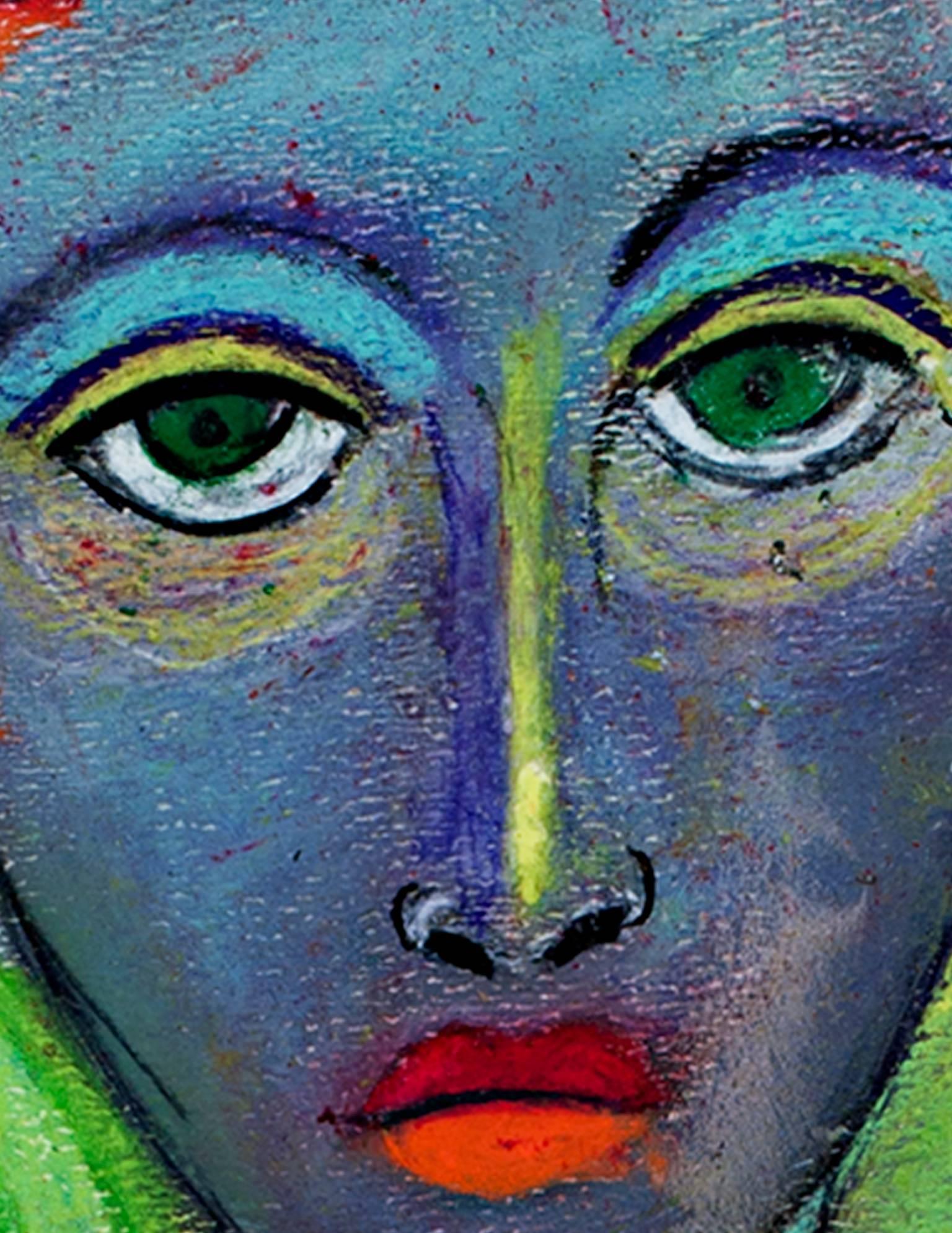 Della Wells - "Blue Gal, " Original Pastel Portrait Drawing signed by ...