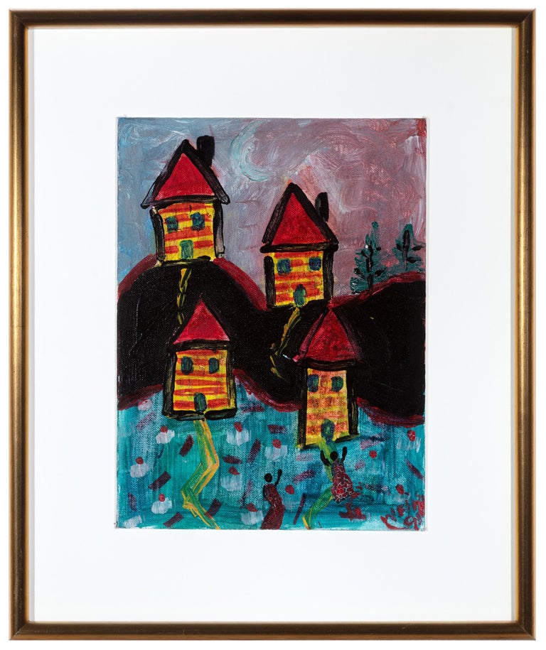 Della Wells - Untitled (Red and Yellow Houses) For Sale at 1stDibs