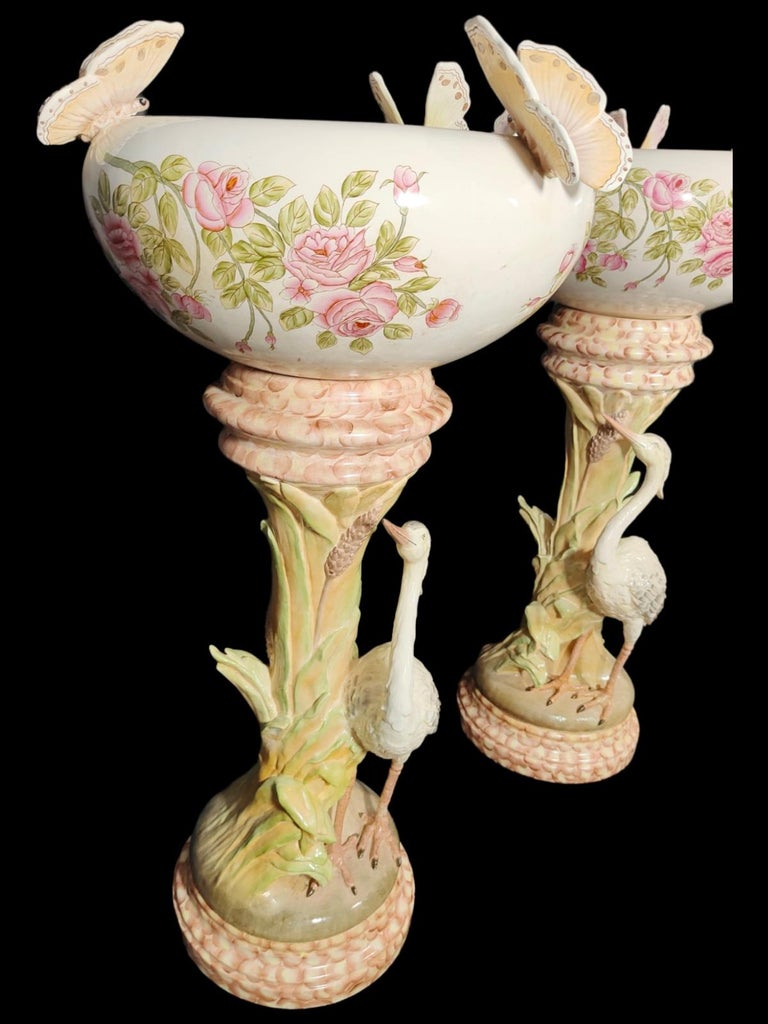 Delphin Massier (1836 - 1907) - Grande Colonne " Heron et Papillons ...