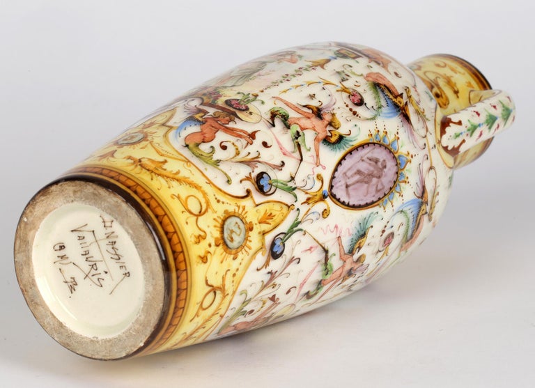 Delphin Massier French Vallauris Twin Handled Majolica Vase with ...