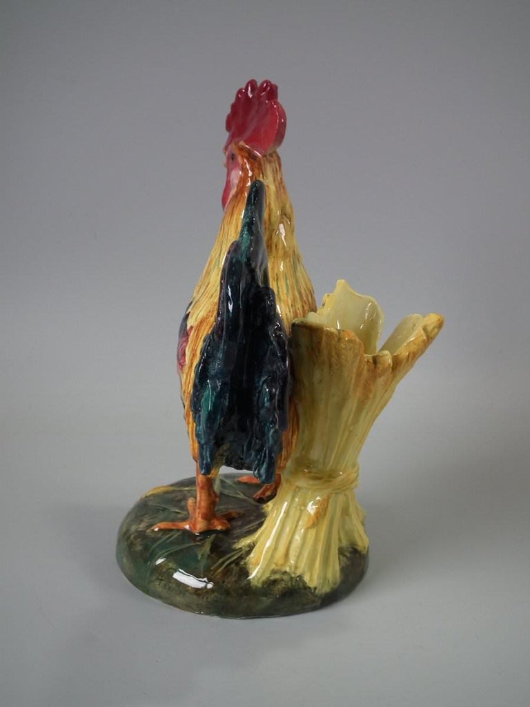 Delphin Massier Majolica Cockerel/Rooster Spill Vase at 1stDibs