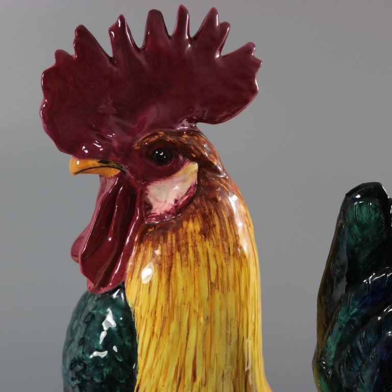 Delphin Massier Majolica Rooster / Cockerel Figural Vase For Sale at ...