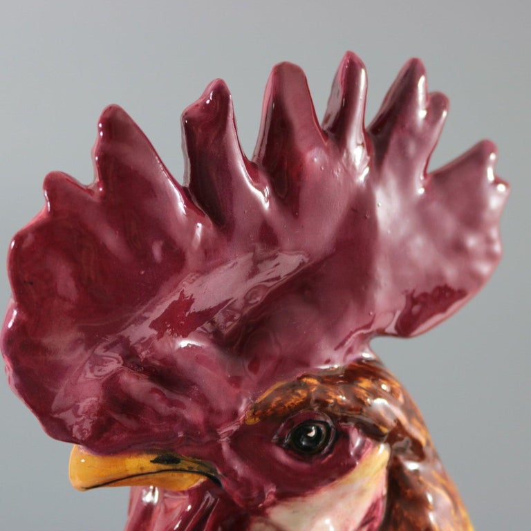 Delphin Massier Majolica Rooster / Cockerel Figural Vase For Sale at ...