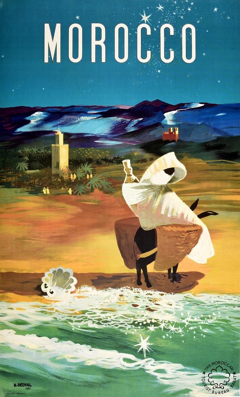 Delval - Original Vintage Travel Poster Morocco Africa Donkey Beach ...