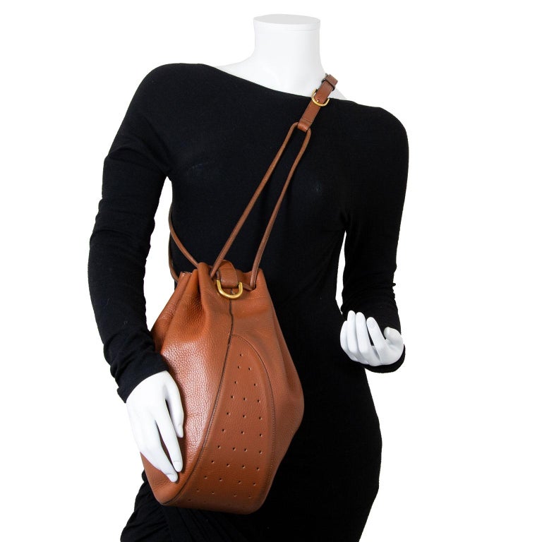Delvaux Brown Leather Drawstring Bag at 1stDibs