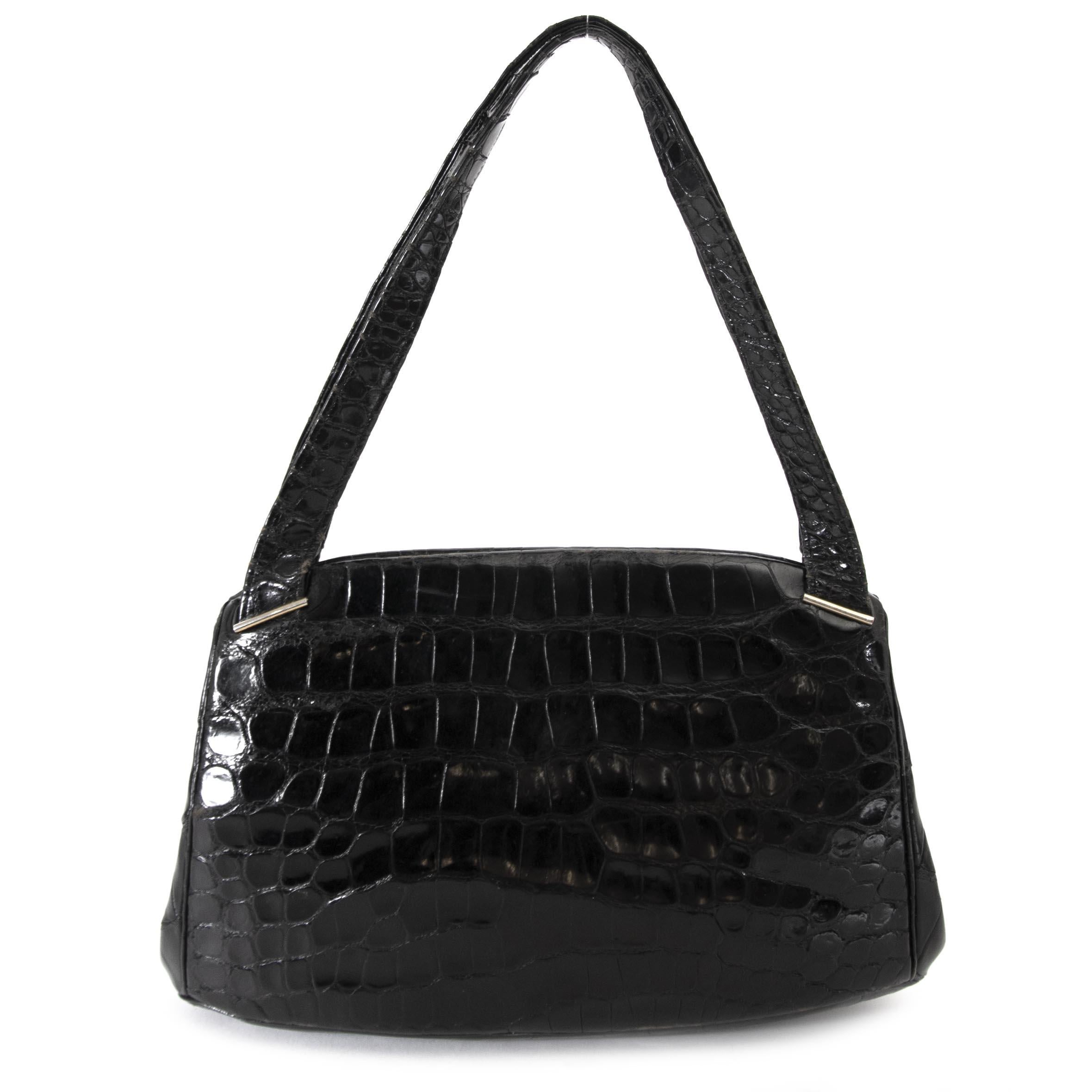 Delvaux Vintage Black Embossed Croco Bag at 1stDibs