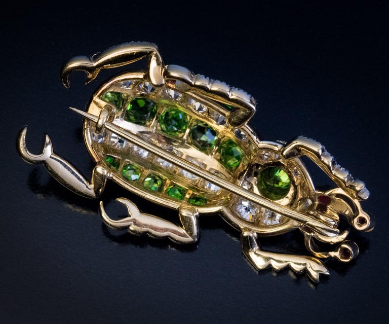 Demantoid Garnet Diamond Platinum Gold Insect Beetle Pin at 1stDibs