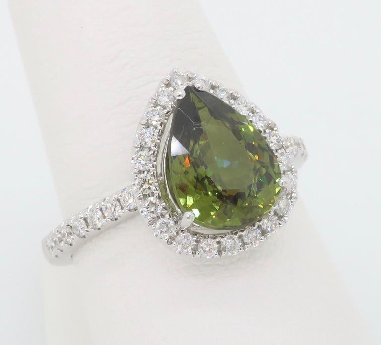 Demantoid Garnet and Diamond Ring Crafted in 18k White Gold For Sale at ...