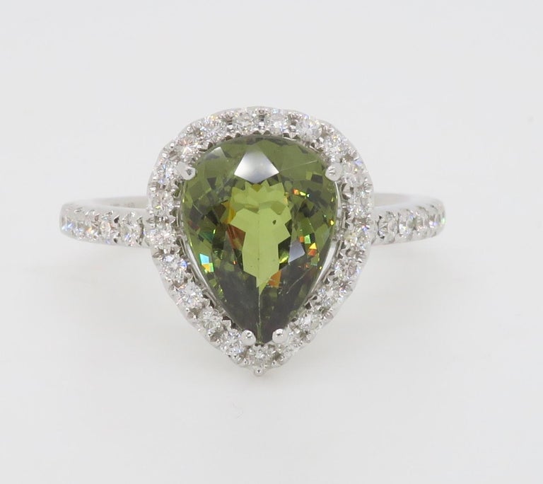 Demantoid Garnet and Diamond Ring Crafted in 18k White Gold For Sale at ...