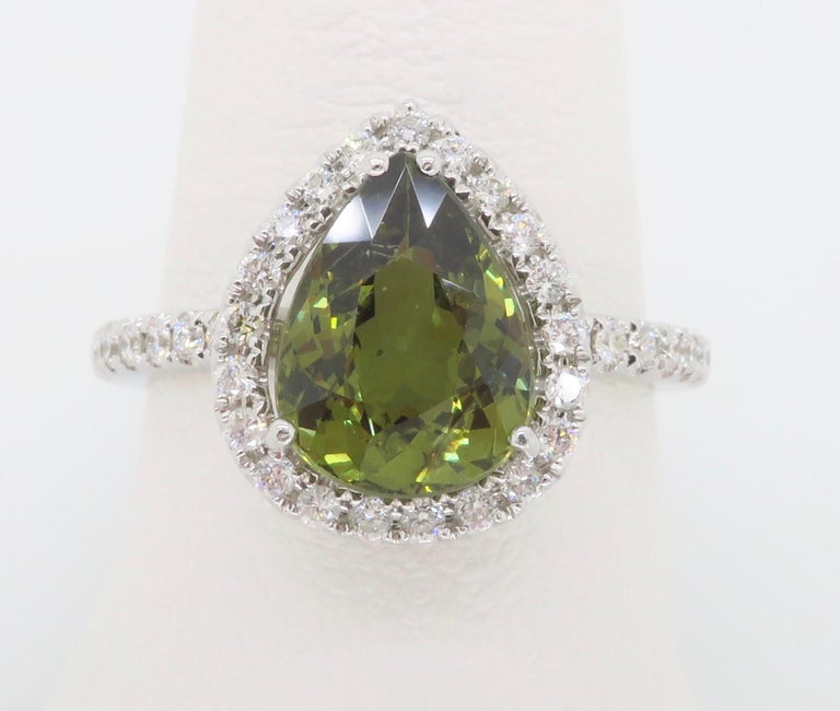 Demantoid Garnet and Diamond Ring Crafted in 18k White Gold For Sale at ...