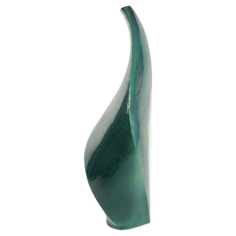 Demeter Green Sculptural Vase with Curved Lip #1 For Sale at 1stDibs