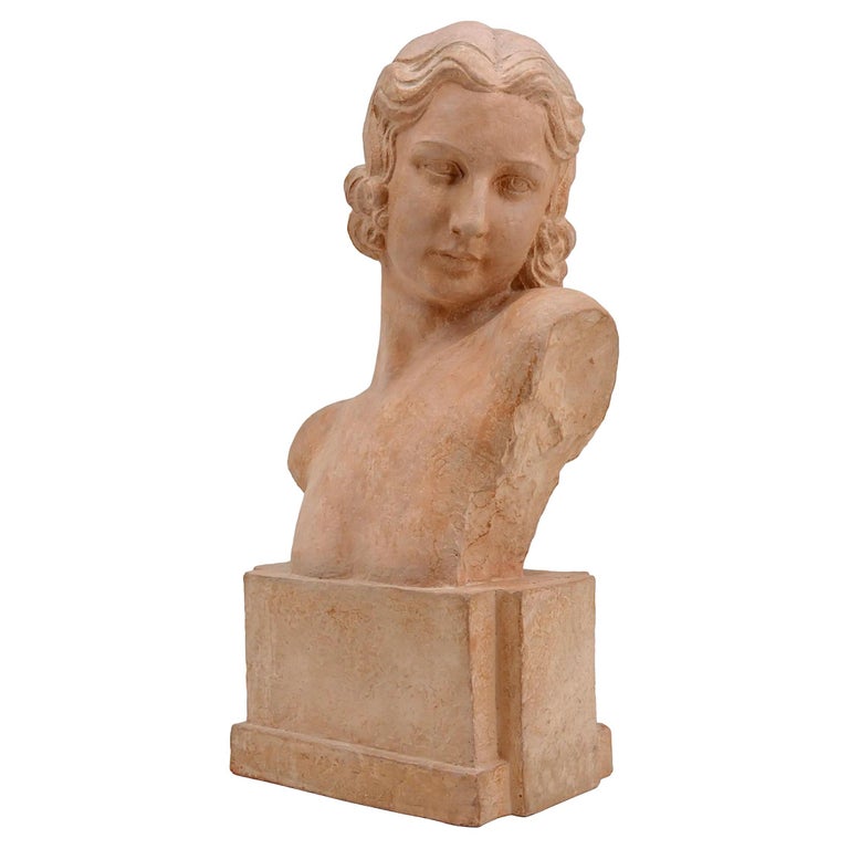 Demetre Chiparus French Art Deco Terracotta Lady Bust Sculpture, 1920s ...