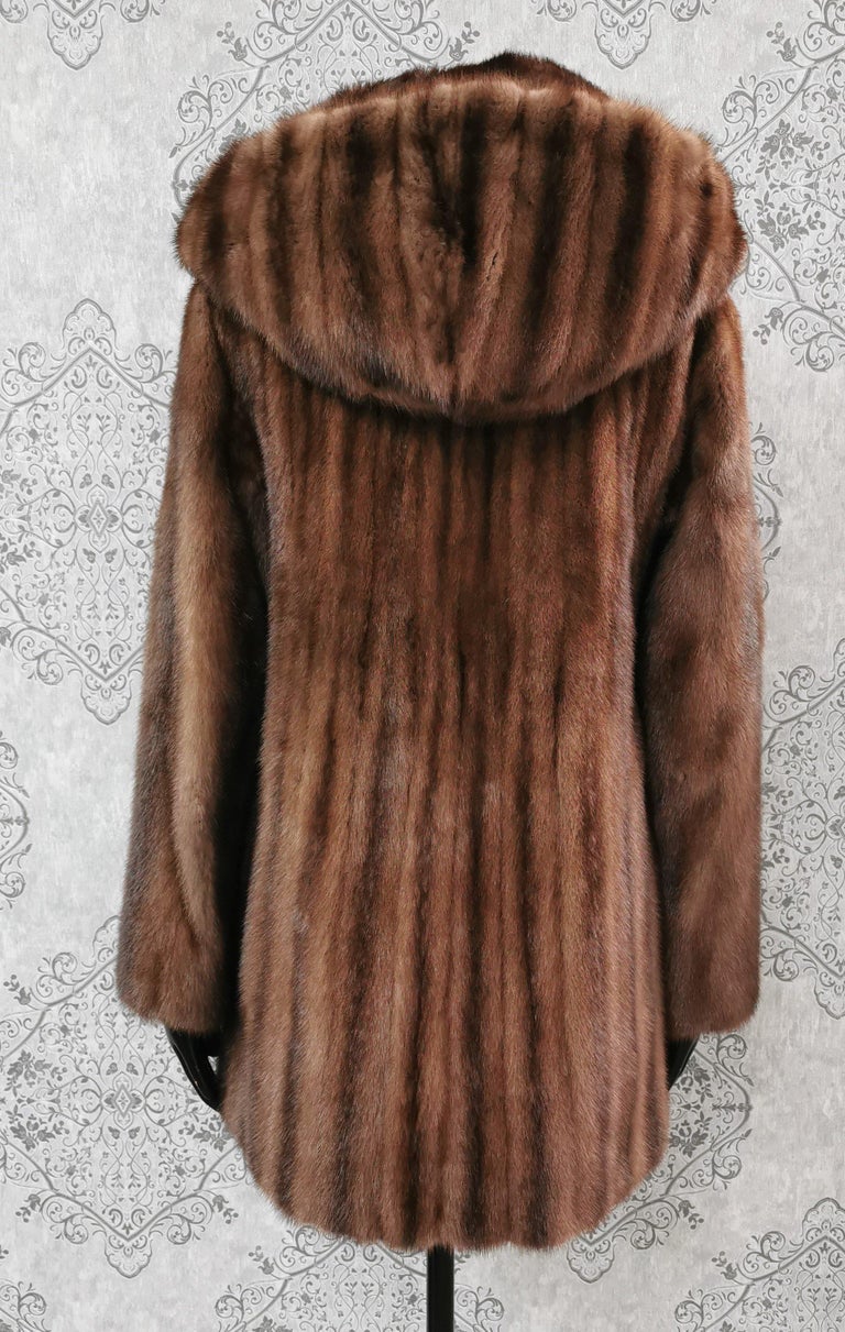 Demi buff mink fur coat with detachable hoodie size 4-6 For Sale at 1stDibs