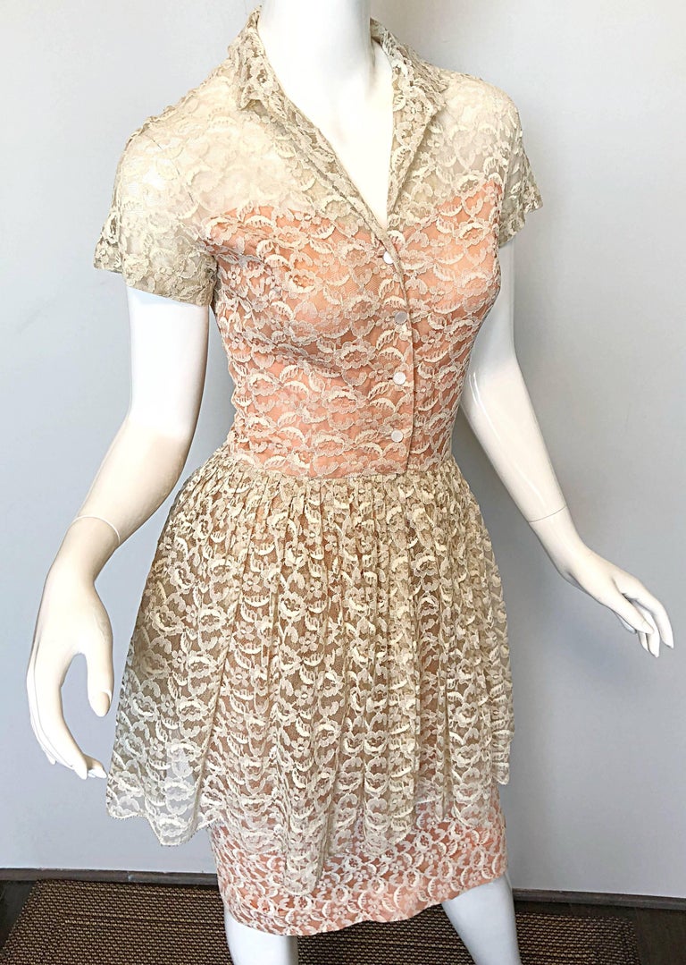 Demi Couture 1950s Neusteters Ivory + Pink Silk French Lace Vintage ...