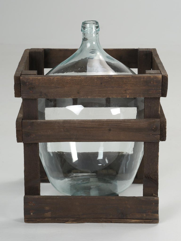 Demijohn or Carboy Glass Vessel in the Original Wooden Carrying Crate ...