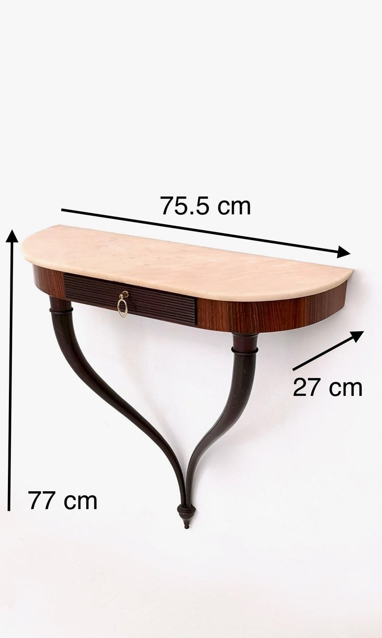 Demilune Wood and Beech Wall-Mounted Console Table with Marble Top ...