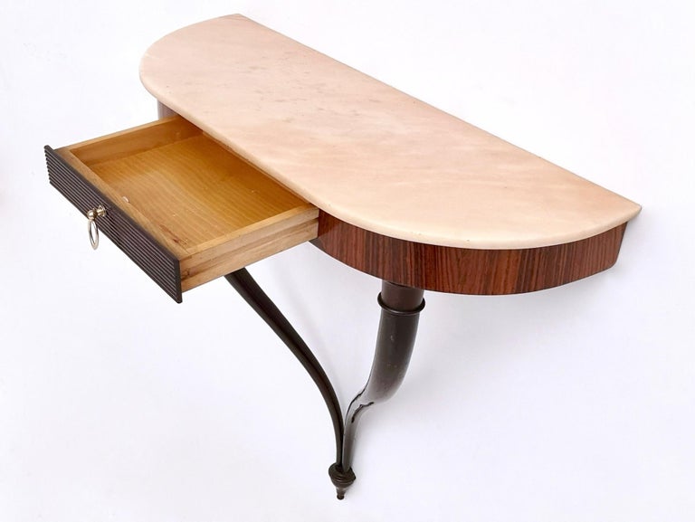 Demilune Wood and Beech Wall-Mounted Console Table with Marble Top ...