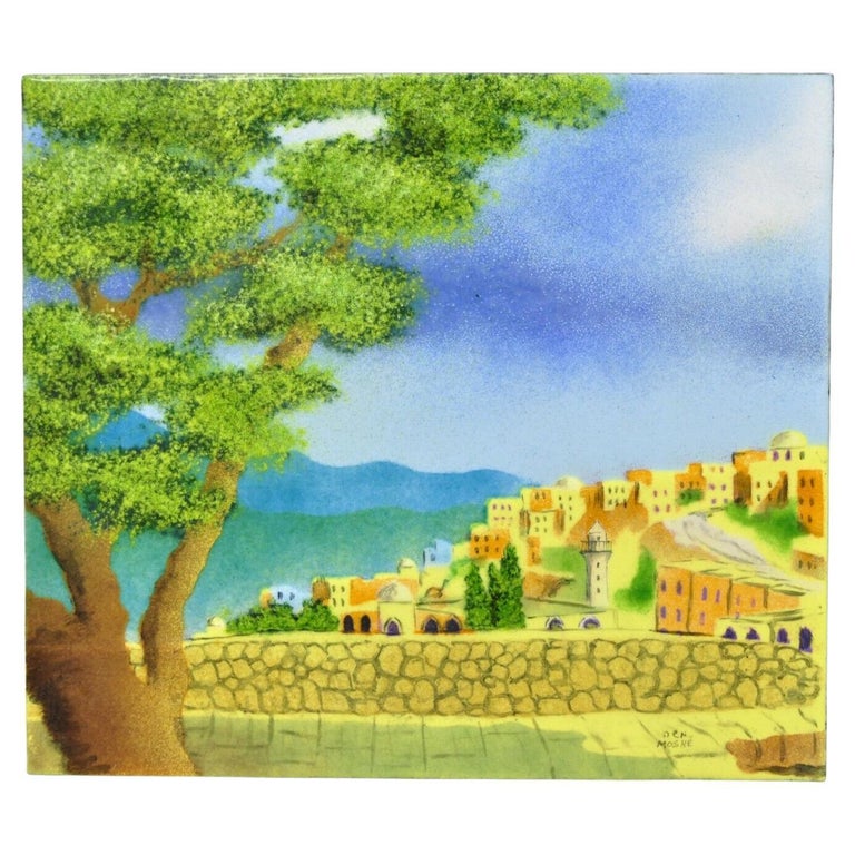 Den Moshe Signed Enamel on Copper Small Painting Yellow Countryside Art ...