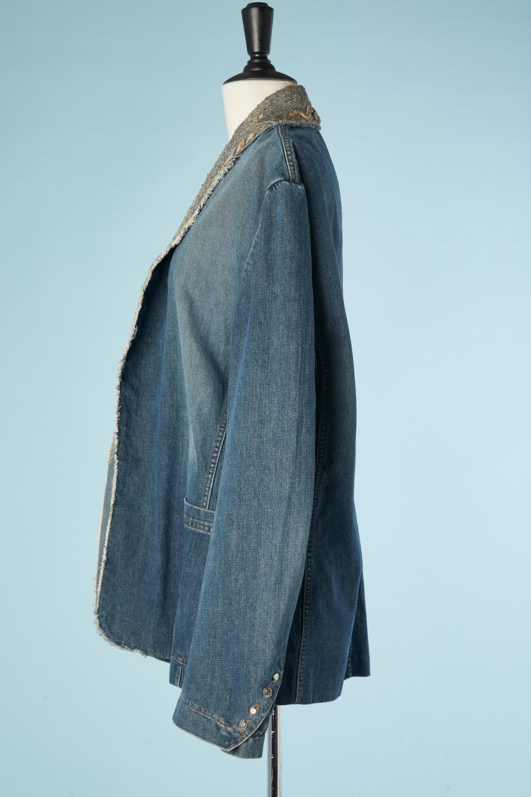 Denim jacket with gold lurex thread embroidery Roberto Cavalli For Sale ...