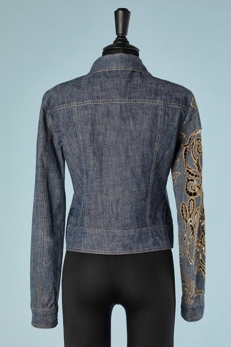 Denim jacket with see-through embroderies on the sleeve Christian ...