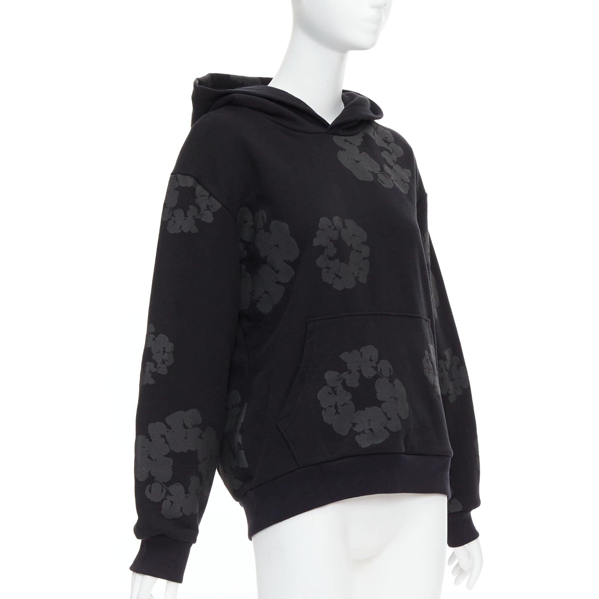 DENIM TEARS Wreath black cotton textured floral hoodie S For Sale at ...