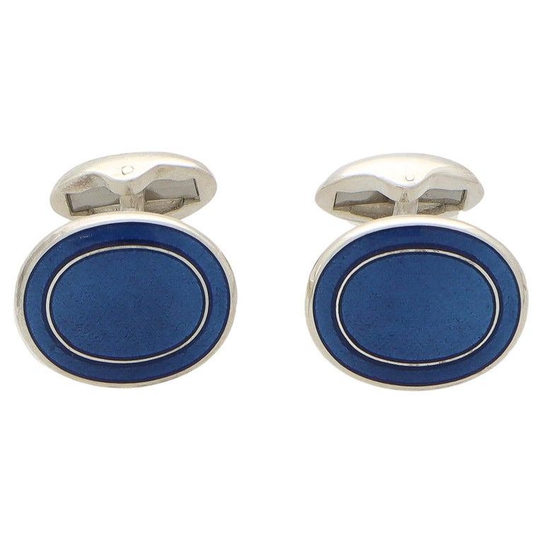 Denim Textured Blue Swivel Back Cufflinks in British Sterling Silver ...