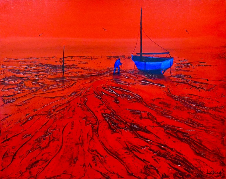 Denis Lebecq - À Gauche - Boats Seascape - Red Painting by Denis ...