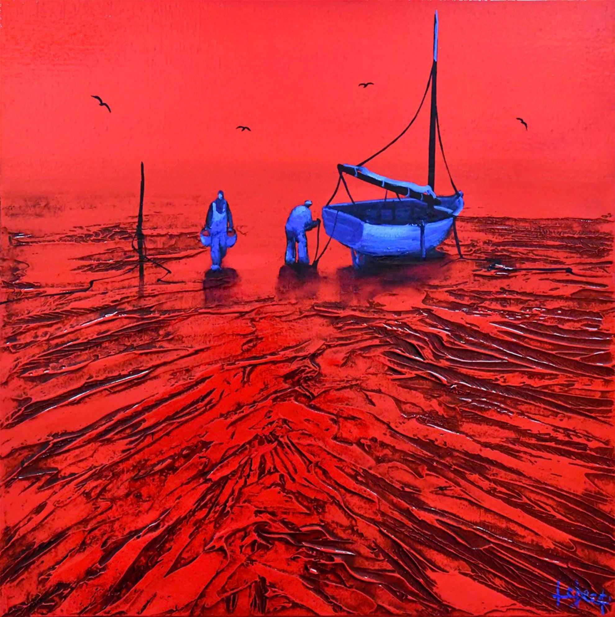 Denis Lebecq - Trois Bateaux - Ocean Landscape - Red Painting by Denis ...