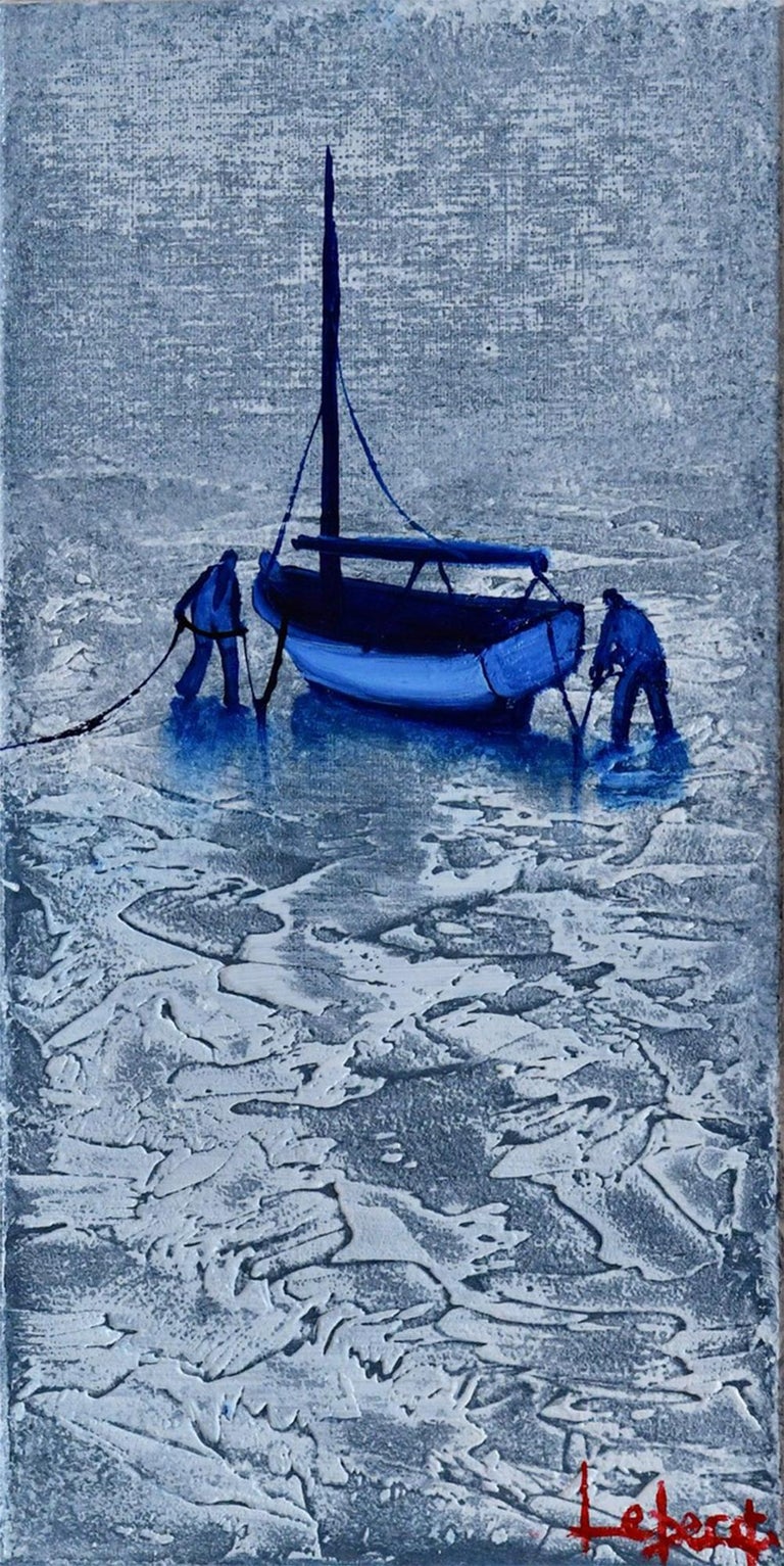 Denis Lebecq - Matin Glacé - Boats In The Ocean - Oil On Linen Painting ...