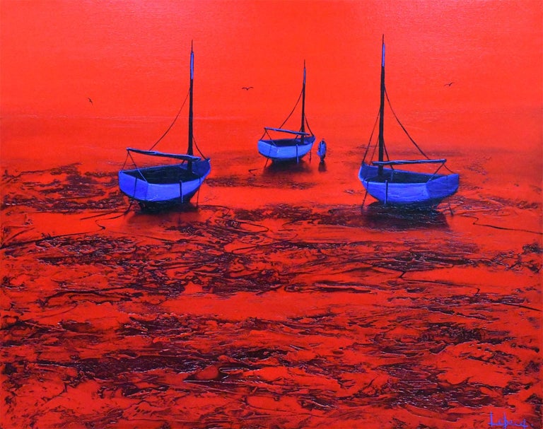 Denis Lebecq - Point De Vue Alternatif - Ocean Landscape - Red Painting ...