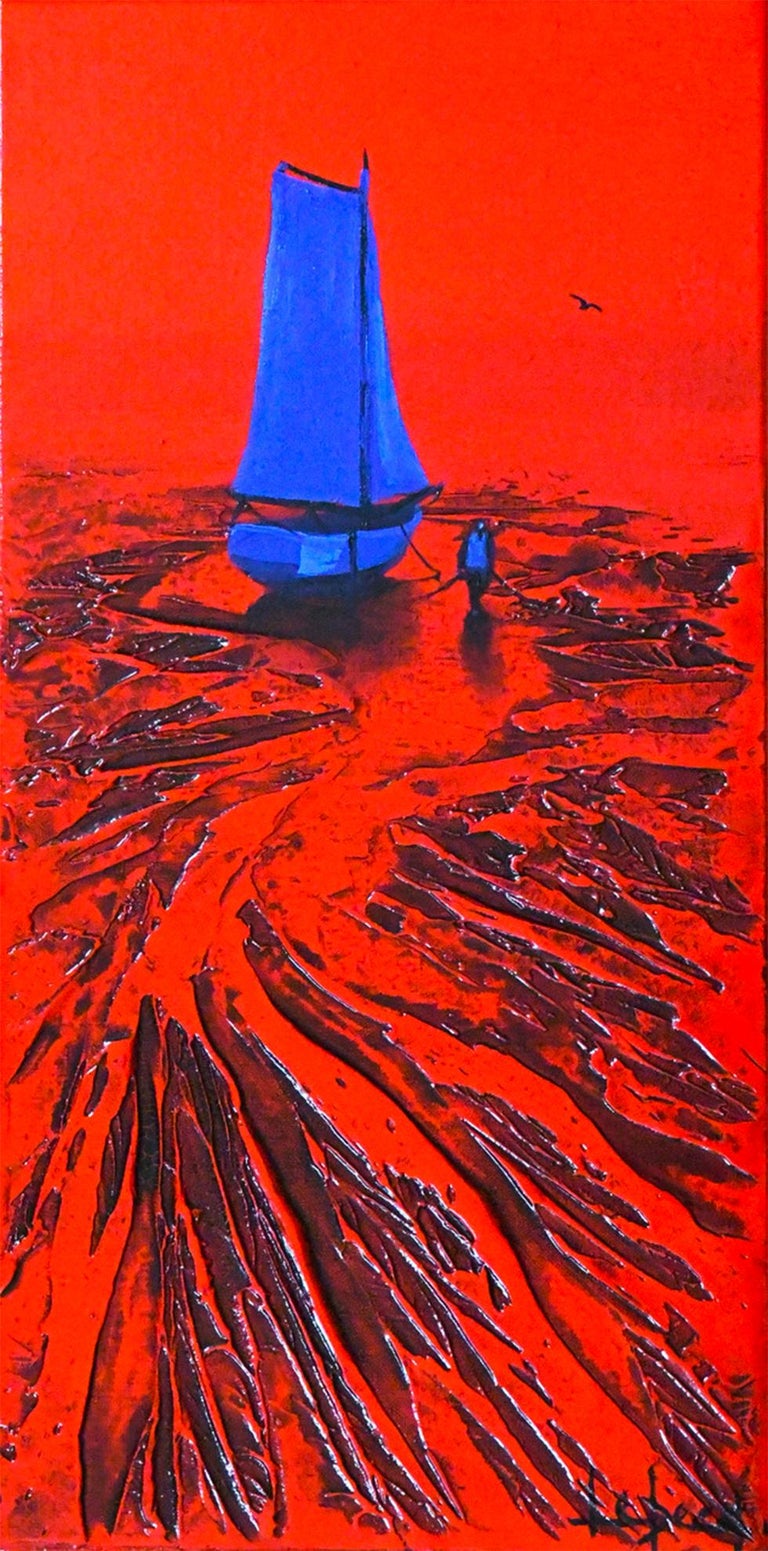 Denis Lebecq - Solitude - Ocean Landscape - Red Painting by Denis ...