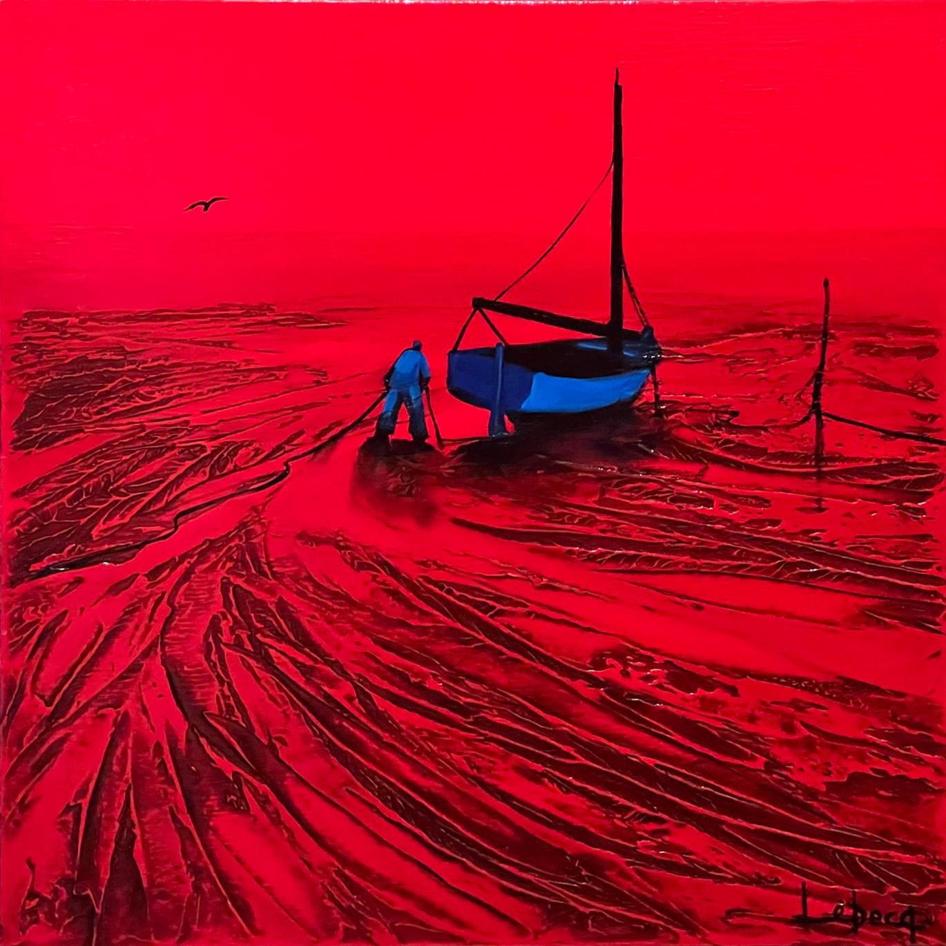 Denis Lebecq - Deux and Deux - Ocean Landscape - Red Painting by Denis ...