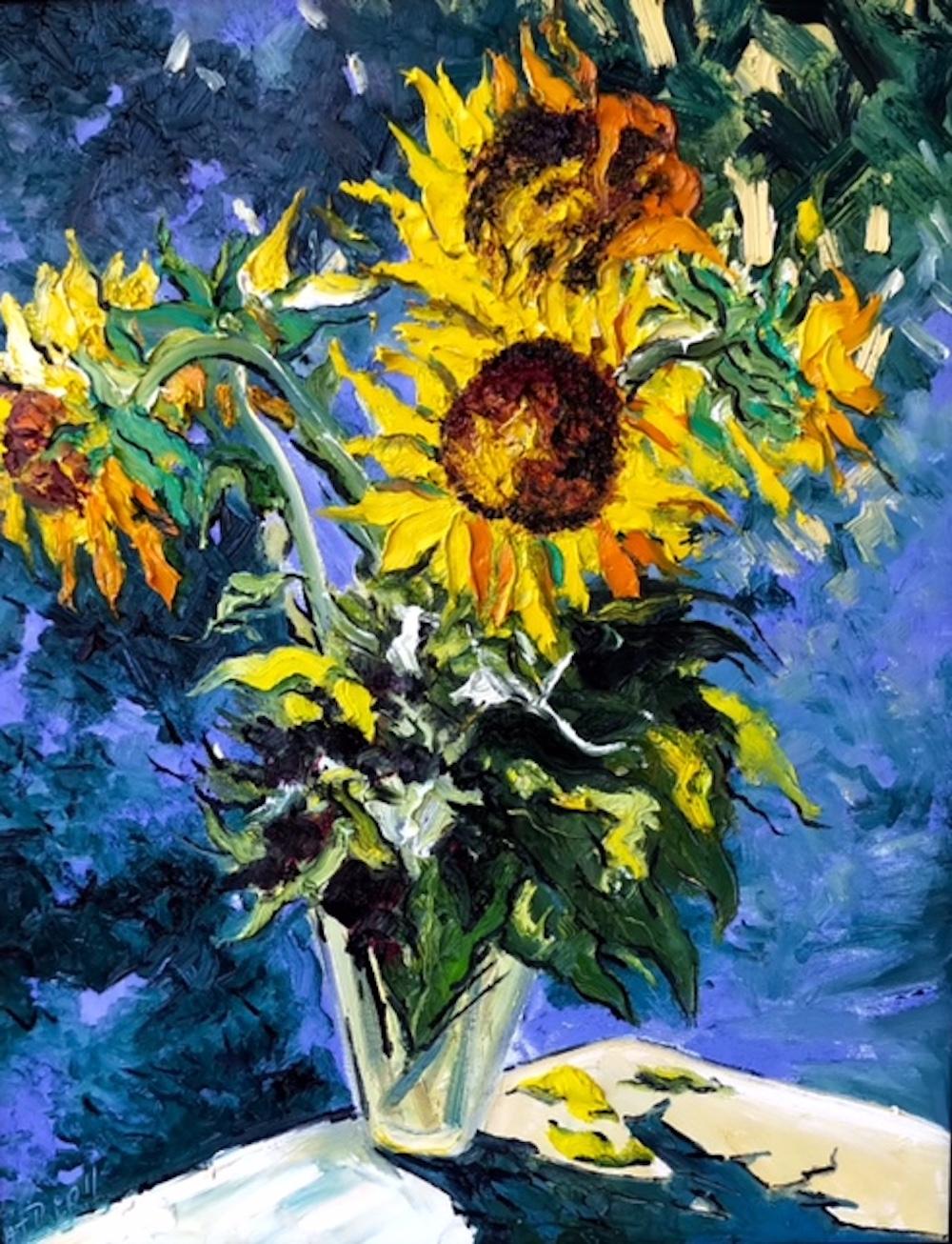 Denis Ribas - Pot of Sunflowers - Impressionism floral still oil ...
