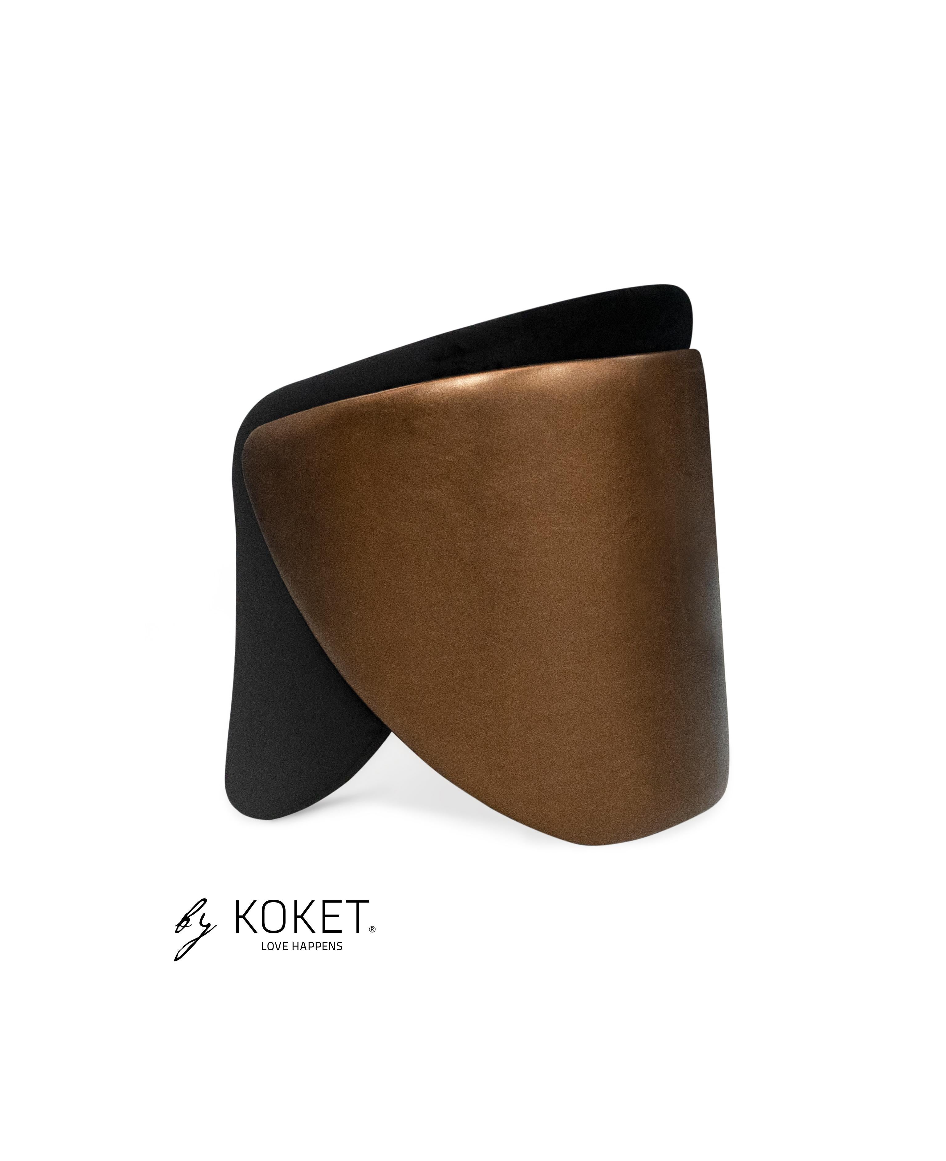Denise Chair in Smooth Velvet and Metal Bronze Leather For Sale at 1stDibs