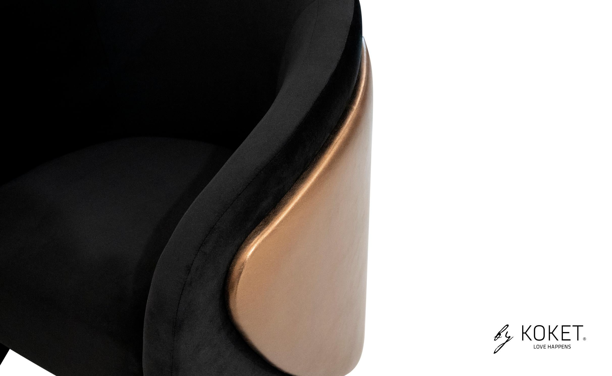 Denise Chair in Smooth Velvet and Metal Bronze Leather For Sale at 1stDibs