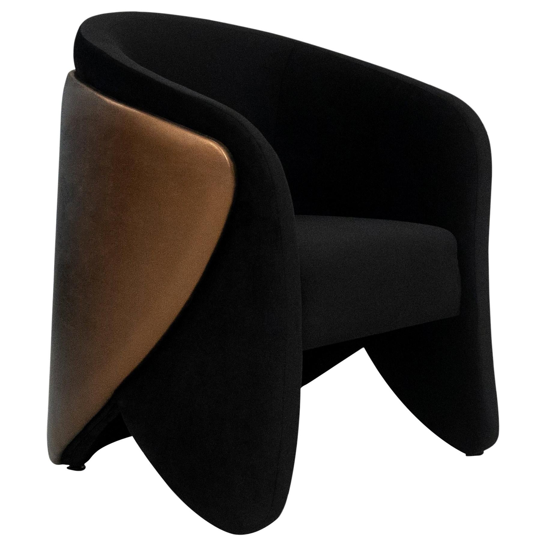 Denise Chair in Smooth Velvet and Metal Bronze Leather For Sale at 1stDibs
