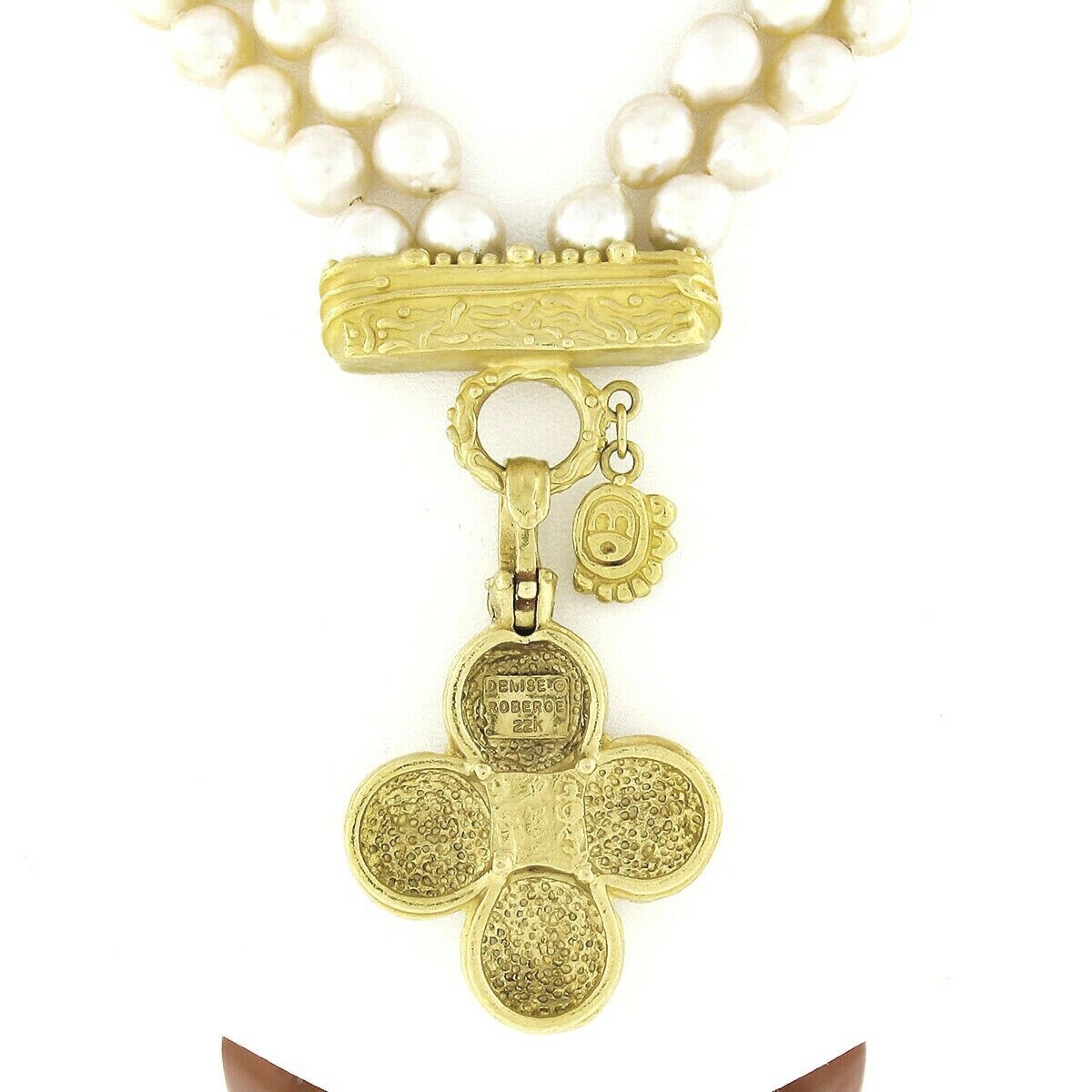 Denise Roberge Pearl Dual Strand Necklace w/ 22k Gold Enhancer Cross ...
