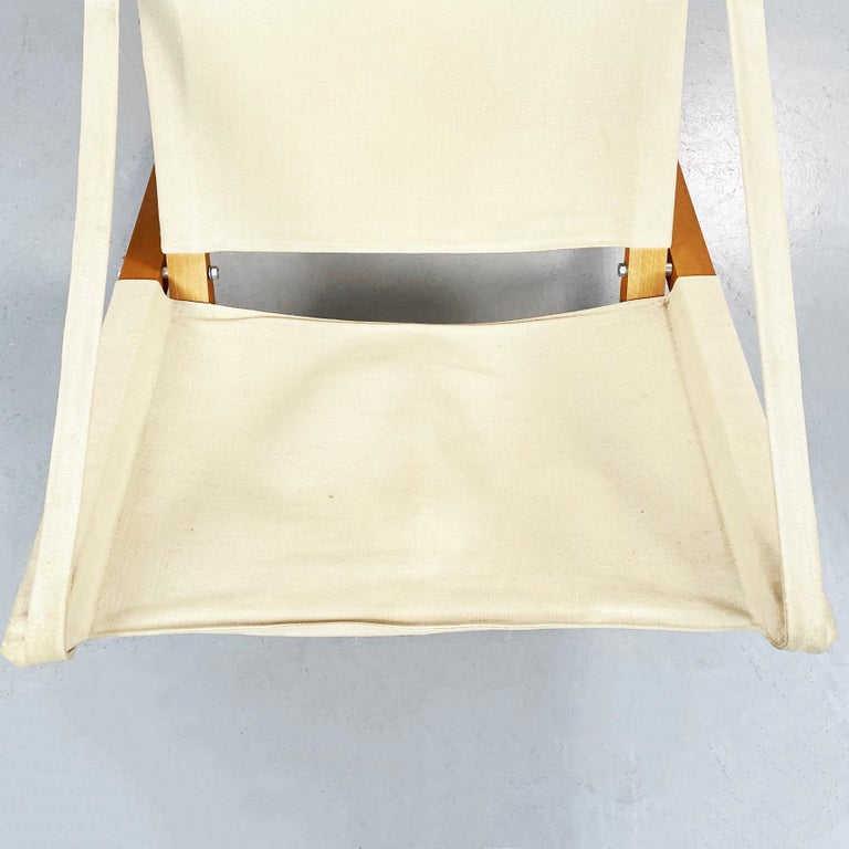 Denmark Mid-Century Folding Deck Chair in Wood and Cream Fabric by Cado ...