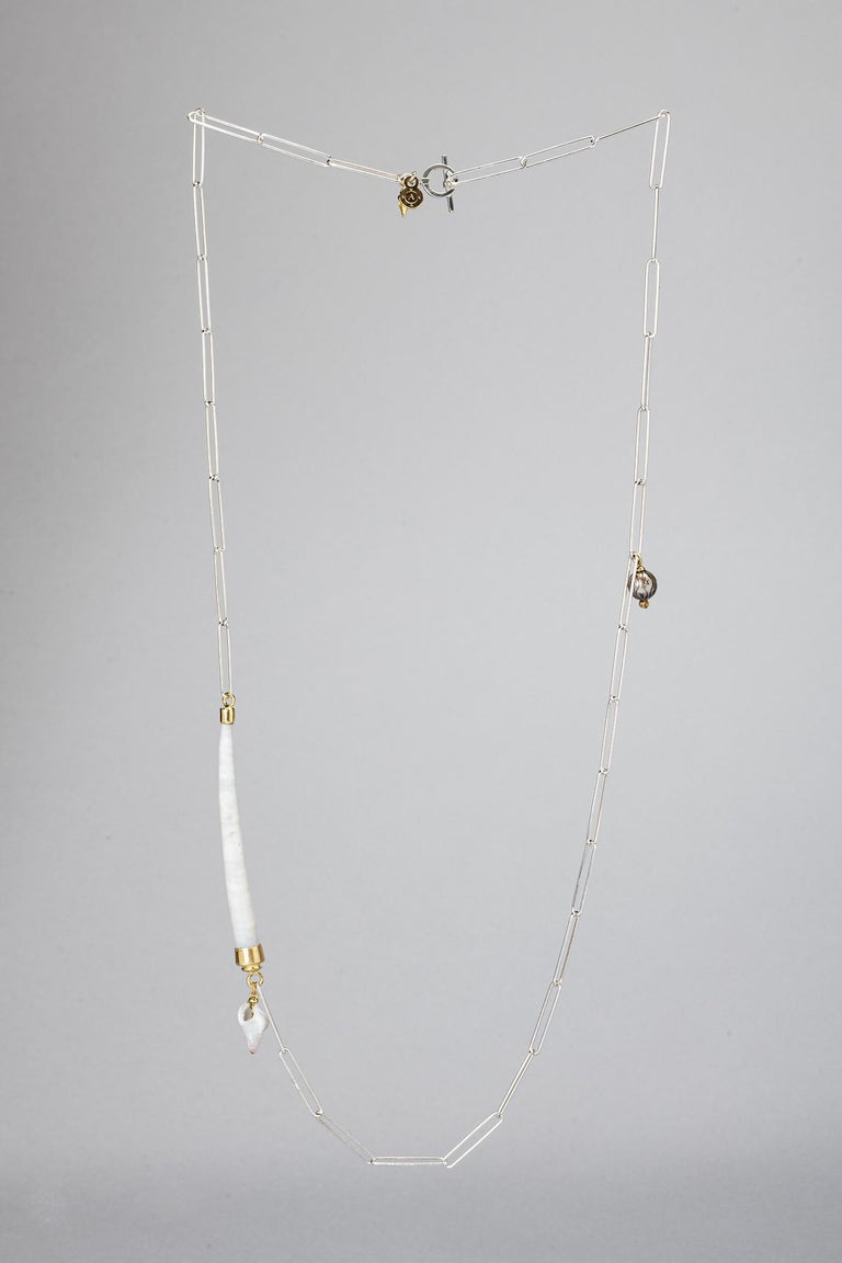 Dentalium shell, black pearl and diamond necklace by Native American ...