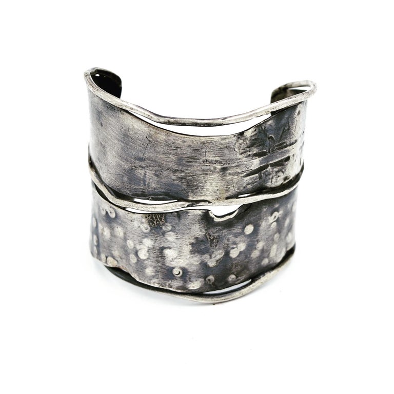 Dented Sterling silver cuff For Sale at 1stDibs