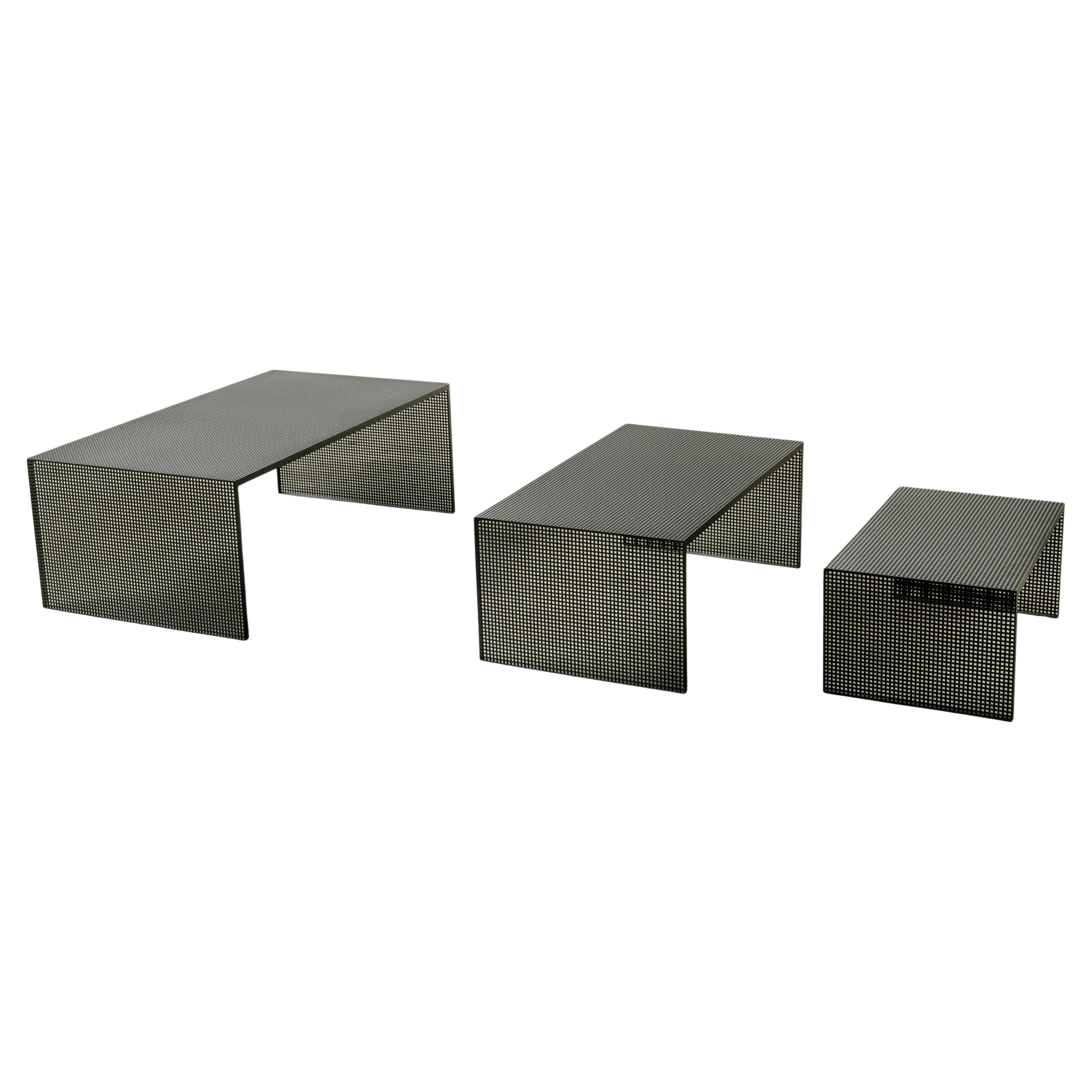 Set of Three Mirror Top Tables For Sale at 1stDibs