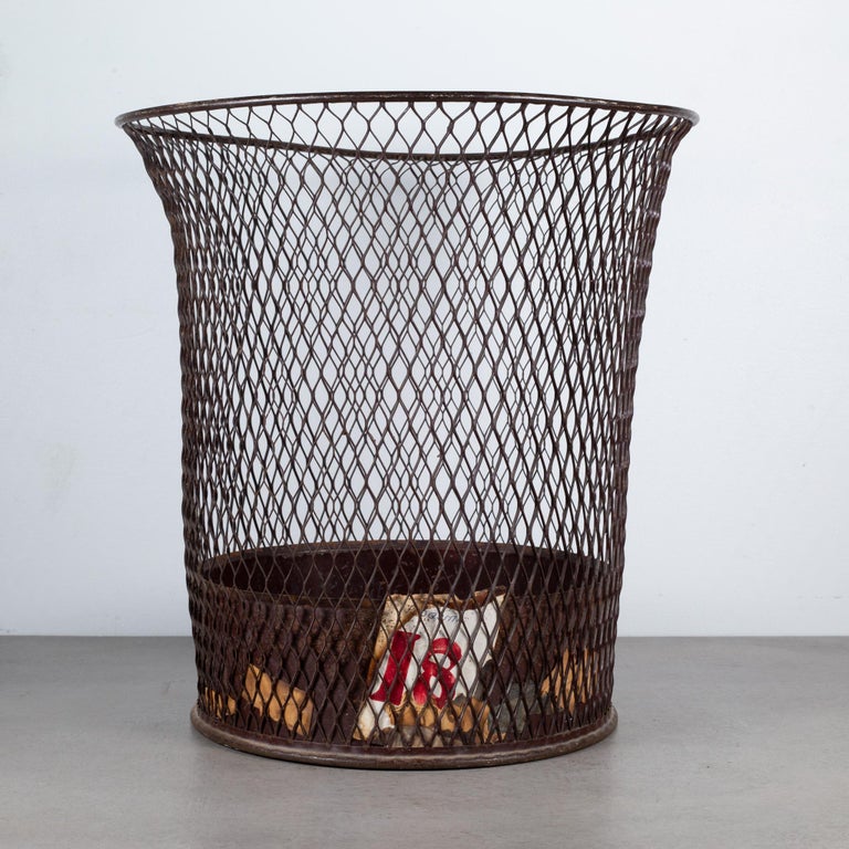 Depression Era Expanded Metal Mesh Waste Basket, C.1930 at 1stDibs