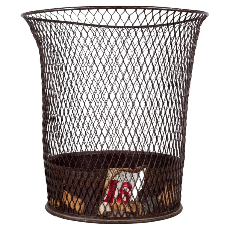 Depression Era Expanded Metal Mesh Waste Basket, C.1930 at 1stDibs