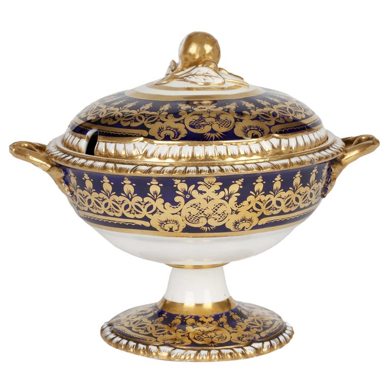 Derby Attributed Hand Painted Twin Handled Lidded Sauce Tureen at 1stDibs