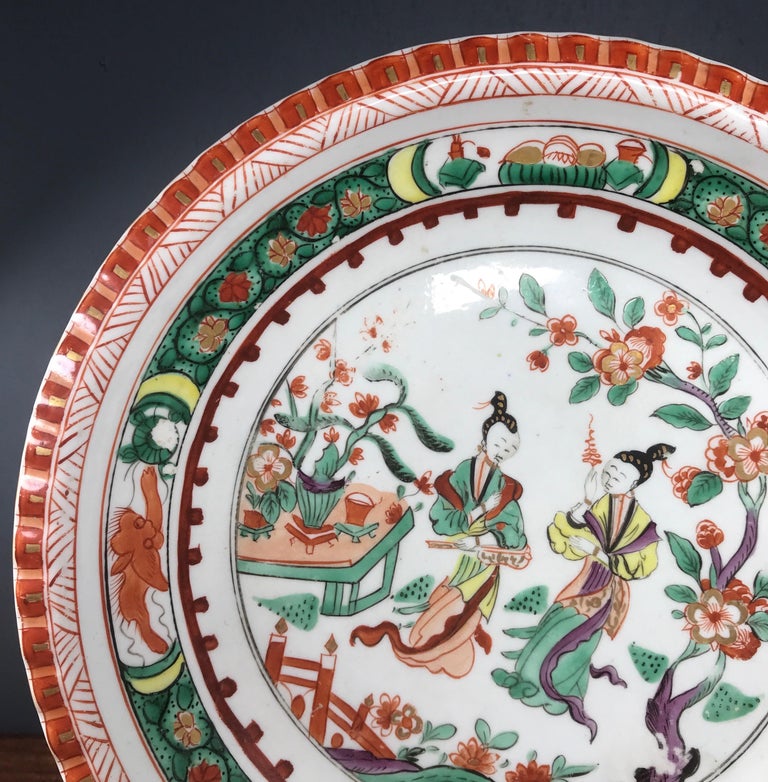 English/Derby Famille Verte Dish with Gadrooned Rim, Figures in a ...