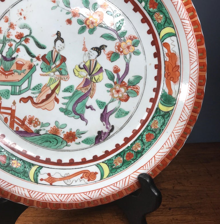 English/Derby Famille Verte Dish with Gadrooned Rim, Figures in a ...