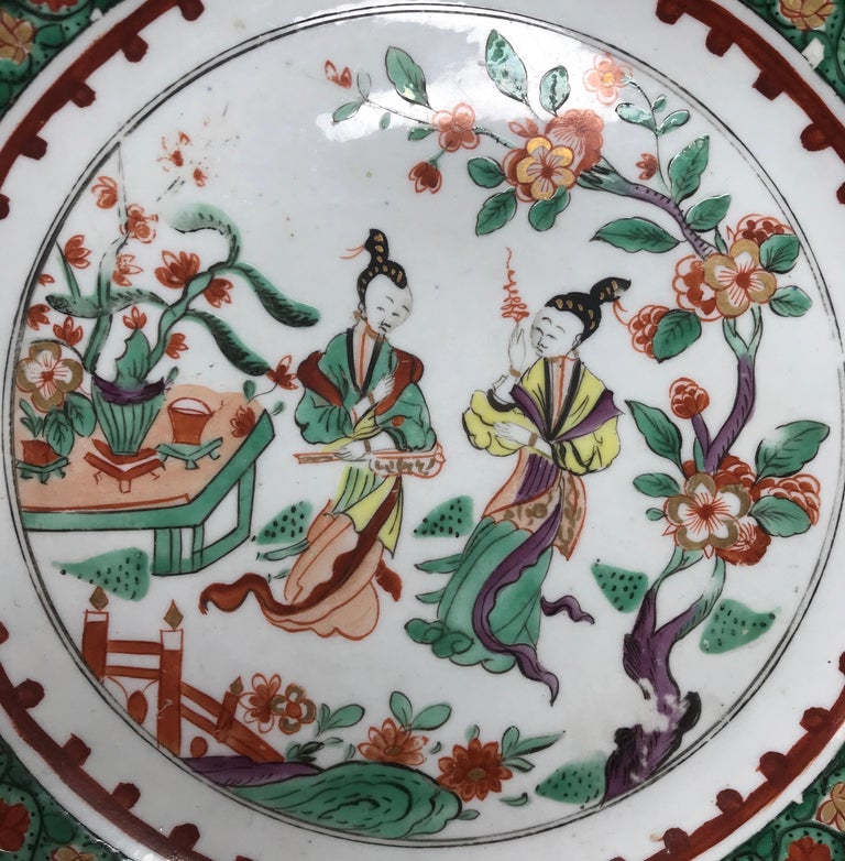 English/Derby Famille Verte Dish with Gadrooned Rim, Figures in a ...