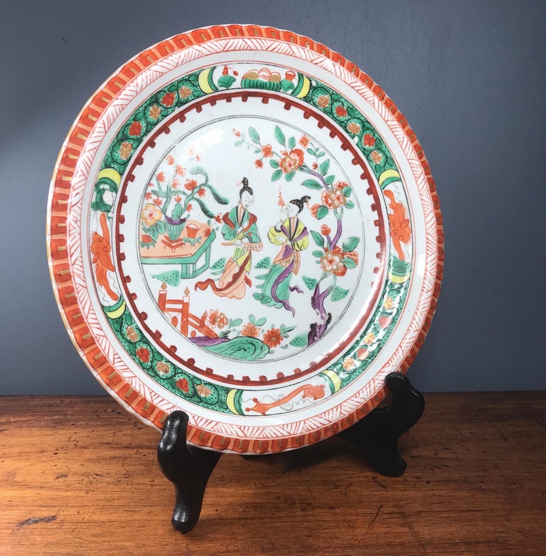 English/Derby Famille Verte Dish with Gadrooned Rim, Figures in a ...