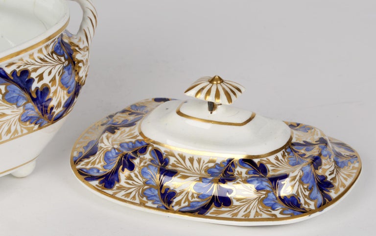 Derby Porcelain Works Leaf Pattern Lidded Sucrier and Stand For Sale at ...